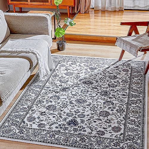 Boho Vintage Area Rug - 6x9 Large Washable Living Room Rug Ultra-Thin Non-Slip Non-Shedding Print Floor Carpet for Bedroom Home