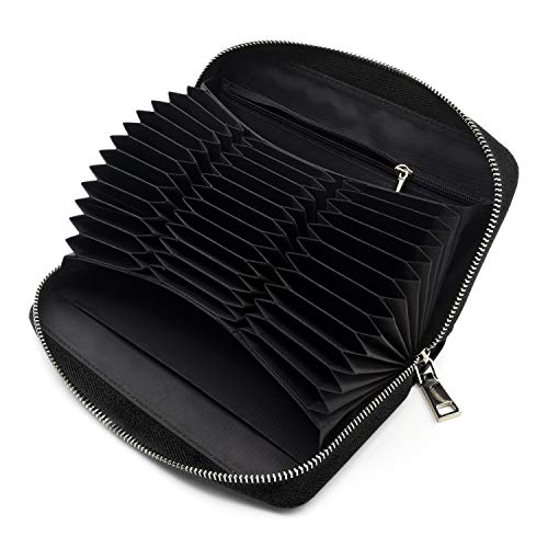 ANDOILT Genuine Leather Wallet for Women Men RFID Blocking Credit Card Holder Zipper Purse Cell Phone Handbag Huge Storage Capacity Black&Silver Chain