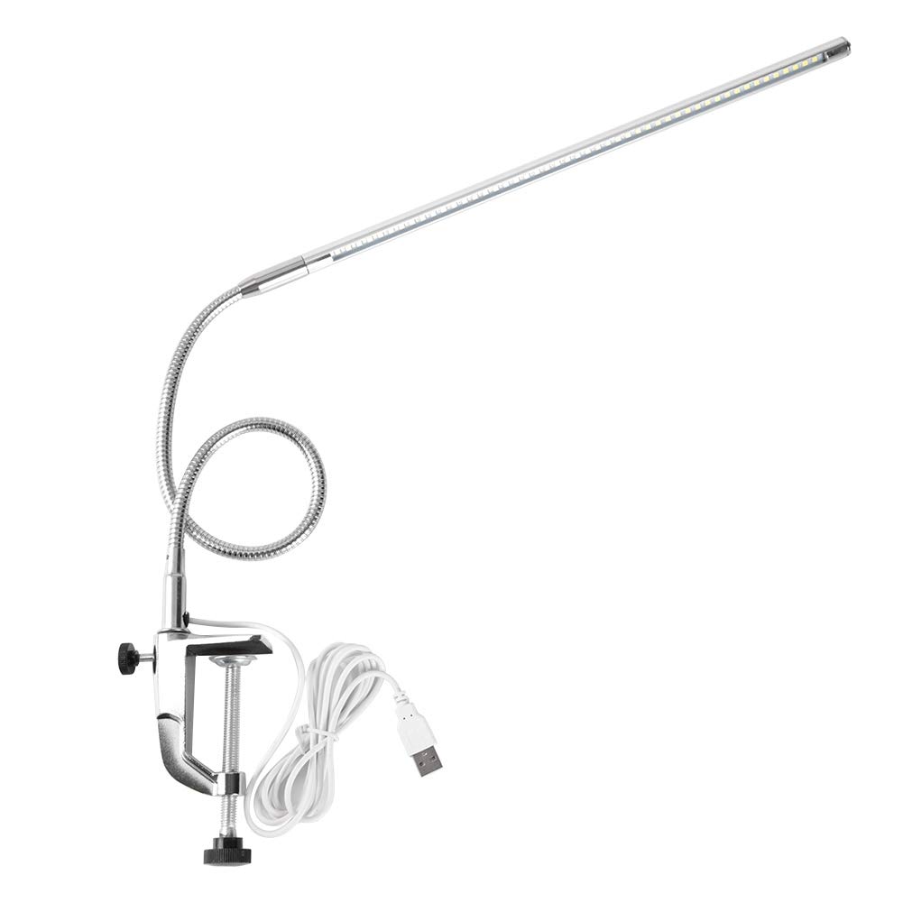 Salmue LED Desk Lamp with Clamp, USB Adjustable Direction and Brightness Clip Eye-Caring Table Lamps for Reading, Study, Tattoo Light,Beauty Manicure, White, 10W