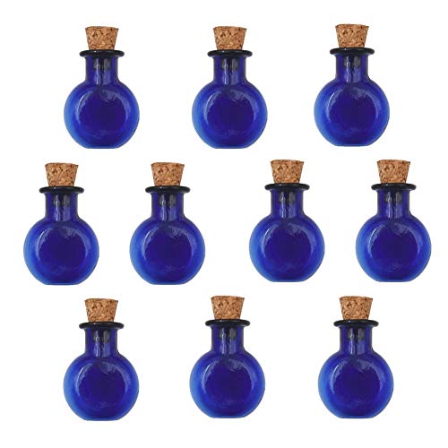 10 Pieces Mini Colored Glass Bottle Cute Jars Vials with cork Wish cork Bottle glass vial pendant (Blue flat round)