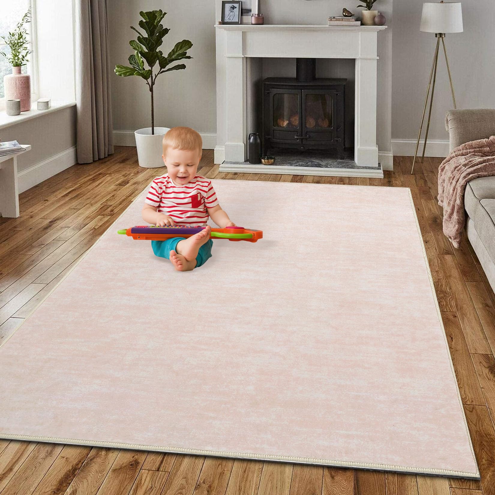 RUGSREAL Solid Area Rug 9x12 Large Living Room Rug Stain Resistant Dining Room Throw Carpet Modern Washable Area Rug Non-Slip Low Pile Rug for Bedroom Home Decor Office, 9' x 12' Ivory Beige