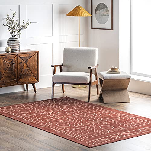 nuLOOM Fabiana Machine Washable Tribal Geometric Area Rug, 8' x 10', Rust