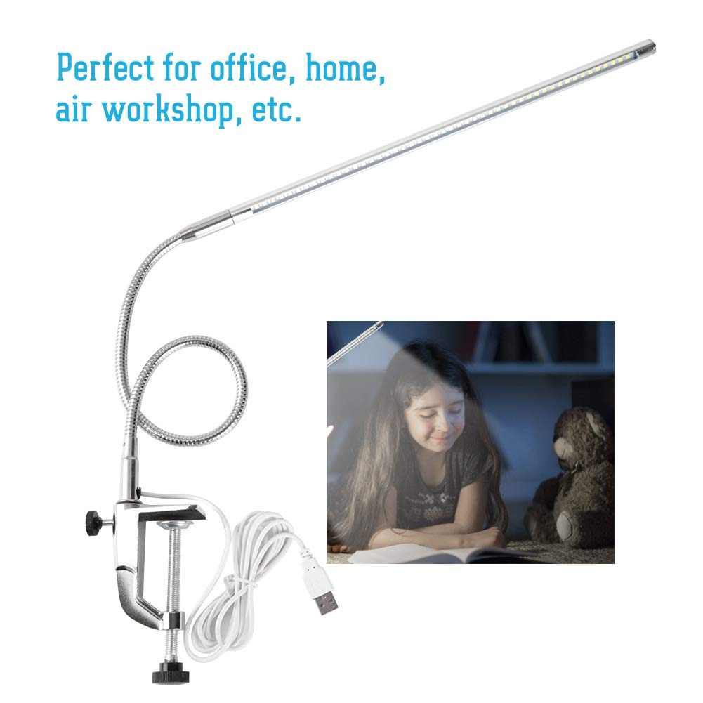 Salmue LED Desk Lamp with Clamp, USB Adjustable Direction and Brightness Clip Eye-Caring Table Lamps for Reading, Study, Tattoo Light,Beauty Manicure, White, 10W