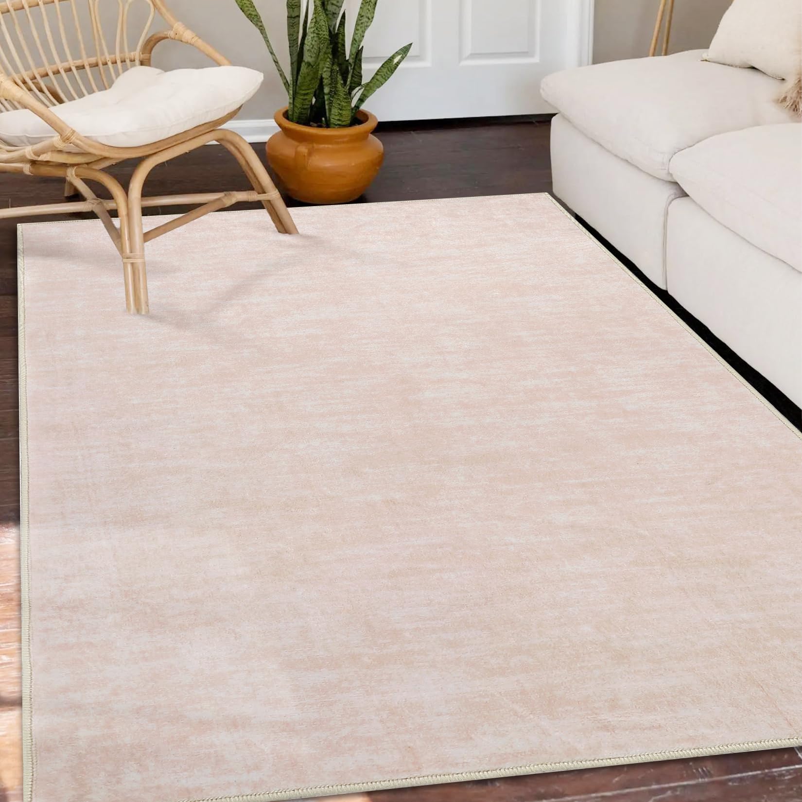RUGSREAL Solid Area Rug 9x12 Large Living Room Rug Stain Resistant Dining Room Throw Carpet Modern Washable Area Rug Non-Slip Low Pile Rug for Bedroom Home Decor Office, 9' x 12' Ivory Beige