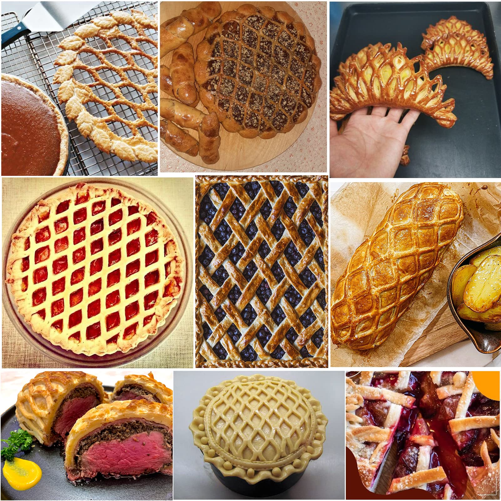 Stainless Steel Lattice Cutter, Dough Lattice Roller Cutter Baking Tool Cookie Pie Pizza Bread Pastry Crust Roller Cutter with Wood Handle, Household Time-Saver Baking Pastry Tools for Pizza Biscuits