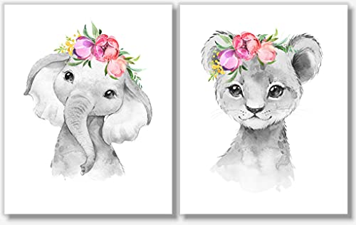 Safari Animals Wall Art Prints - Nursery Decor - Set of 4 - Zoo Animal Pictures - Unframed - (8x10)