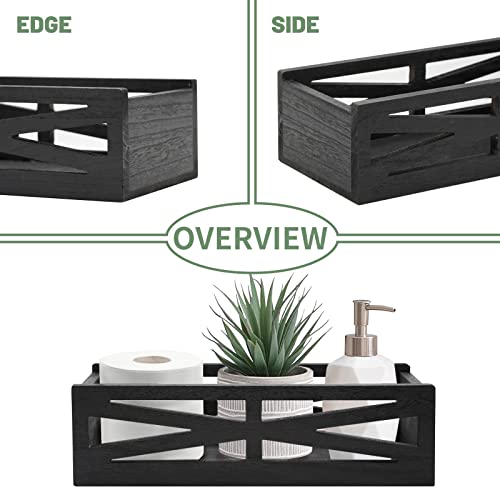 Wooden Bathroom Decor Box, Rustic Toilet Tank Box, Farmhouse Toilet Paper Organizer Holder Storage Box Perfect for Living Room, Table Counter and Kitchen (Black)
