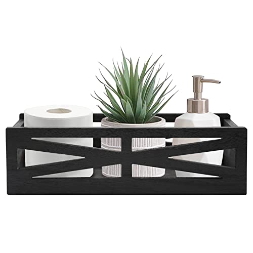 Wooden Bathroom Decor Box, Rustic Toilet Tank Box, Farmhouse Toilet Paper Organizer Holder Storage Box Perfect for Living Room, Table Counter and Kitchen (Black)