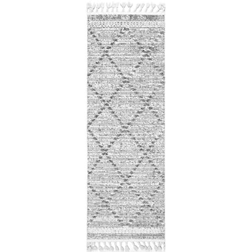 nuLOOM Skylar Textured Trellis Tasseled Runner Rug, 2' x 6', Beige