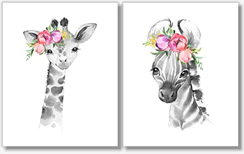 Safari Animals Wall Art Prints - Nursery Decor - Set of 4 - Zoo Animal Pictures - Unframed - (8x10)