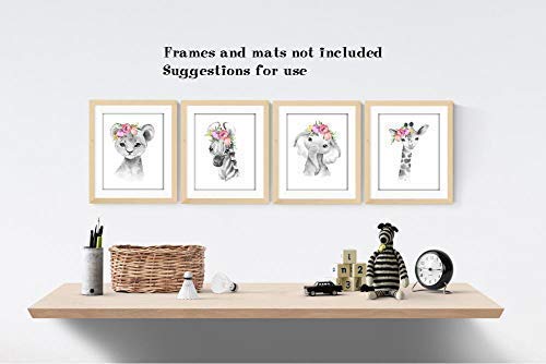 Safari Animals Wall Art Prints - Nursery Decor - Set of 4 - Zoo Animal Pictures - Unframed - (8x10)