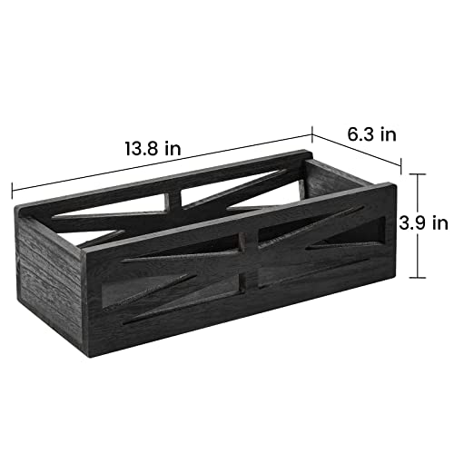 Wooden Bathroom Decor Box, Rustic Toilet Tank Box, Farmhouse Toilet Paper Organizer Holder Storage Box Perfect for Living Room, Table Counter and Kitchen (Black)