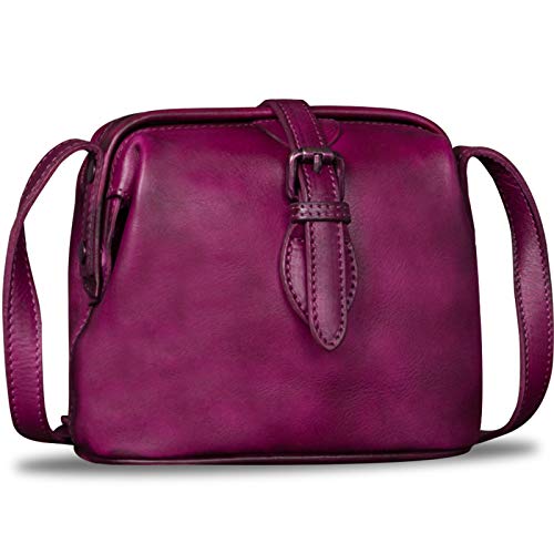 Genuine Leather Crossbody Bag for Women Small Satchel Handmade Vintage Mini Purse (Purple)
