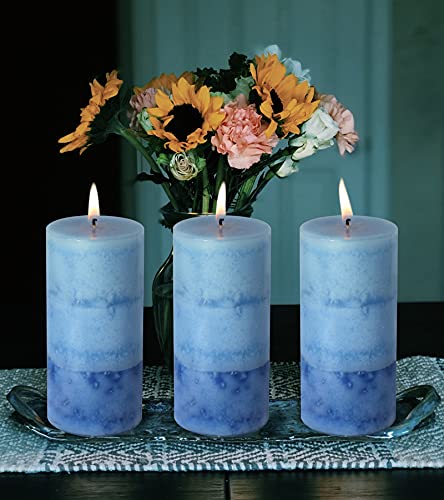 Petristrike Ocean Scented Pillar Candles,60+ Hrs Long Burning Candles, Set of 3 Blue Candles for Home Scented (3x6'')