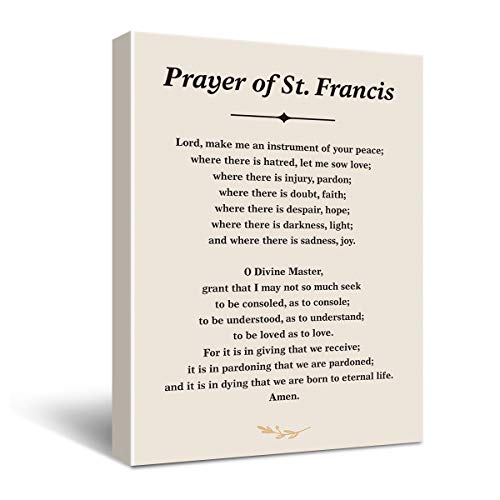 Inspirational Prayer of St. Francis Quote Saint Francis Peace Prayer Poster Canvas Wall Art Painting Ready to Hang for Home/Bedroom/Living Room Decor - Prayer Print Christian Wall Decor Canvas Gifts - Easel & Hanging Hook 11.5x15 Inch