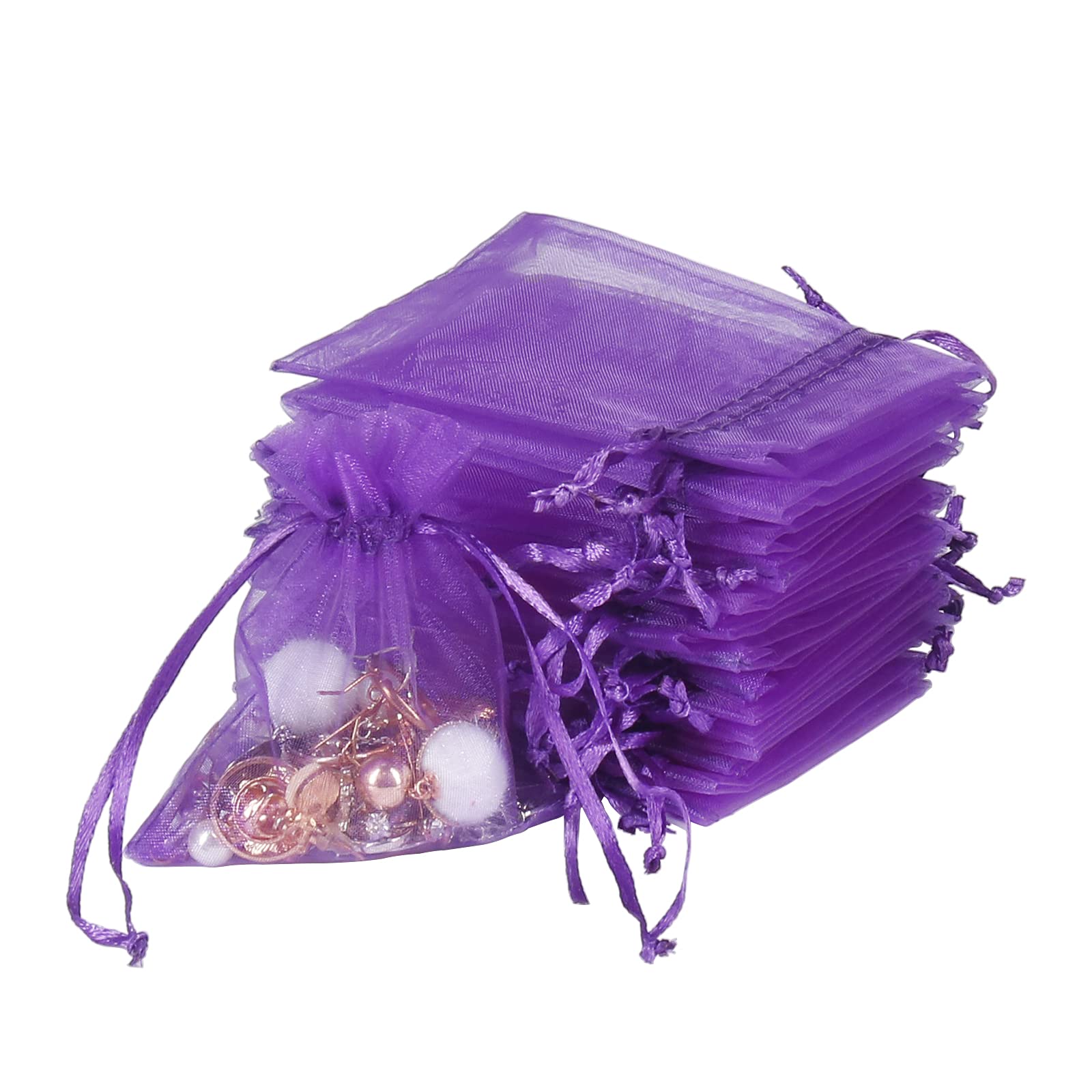 YQL Organza Bags 3x4 Inch,100PCS Purple Mini Organza Drawstring Bags Organza Jewelry Pouches Wedding Party Valentine Gift Mesh Candy Bag