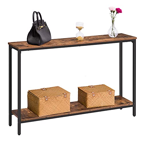 HOOBRO Console Table, 47.2" Narrow Entryway Table, Industrial Sofa Table with Shelf, Entrance Table for Living Room, Hallway, Foyer, Corridor, Office, Wood Look Accent, Rustic Brown and Black BF20XG01