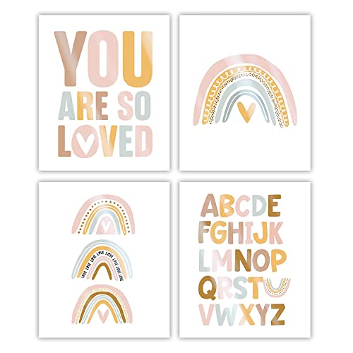 MARIA Designs Inc. Boho Rainbow Decor Set of 4 (Unframed) Boho Nursery Decor Pretty Pastel Colors. Perfect Boho Nursery Decor for Girl Nursery, Bedroom, Playroom. (8"x10")