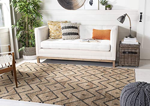 Safavieh Kilim Collection 7' Square Natural / Charcoal KLM750A Handmade Moroccan Boho Jute & Cotton Area Rug