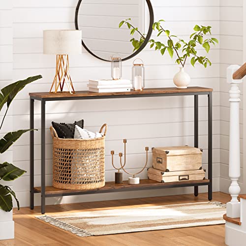 HOOBRO Console Table, 47.2" Narrow Entryway Table, Industrial Sofa Table with Shelf, Entrance Table for Living Room, Hallway, Foyer, Corridor, Office, Wood Look Accent, Rustic Brown and Black BF20XG01