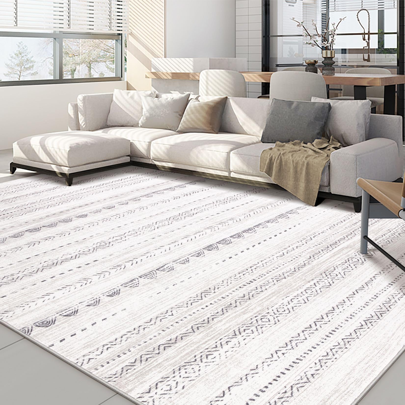 Area Rugs 9x12 Living Room: Washable Boho Large Neutral Modern Soft Farmhouse Rug Stain Resistant Indoor Floor Non Slip Accent Carpet for Bedroom Nursery Kids Playroom Office Dining Room- Gray