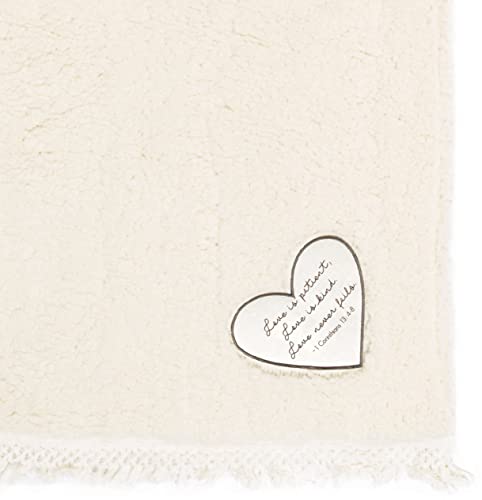 Pavilion - Love is Patient Love is Kind Love Never Fails - 1 Corinthians 13: 4-8 - 42x50 Inch Super Soft Sherpa Tassel Fringe Blanket Wrapped in A Ribbon with A Handle