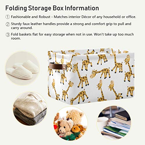 Storage Basket Cute Little Cartoon Giraffe Storage Bin with Handle Foldable Rectangle Fabric Organizer Basket for Home Bedroom Nursery Closet, 2 Pack