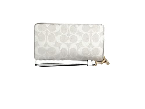 Coach Outlet Long Zip Around Wallet Wristlet In Signature Canvas, Chalk / Glacierwhite, One Size