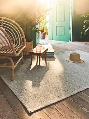 Large Flatweave Tiphede Rug, Scandi/Jute Style Hardwearing Living Room Décor, Off White/Black Weave Pattern Cotton - 3'11" x 5'11" / 120 x 180 cm