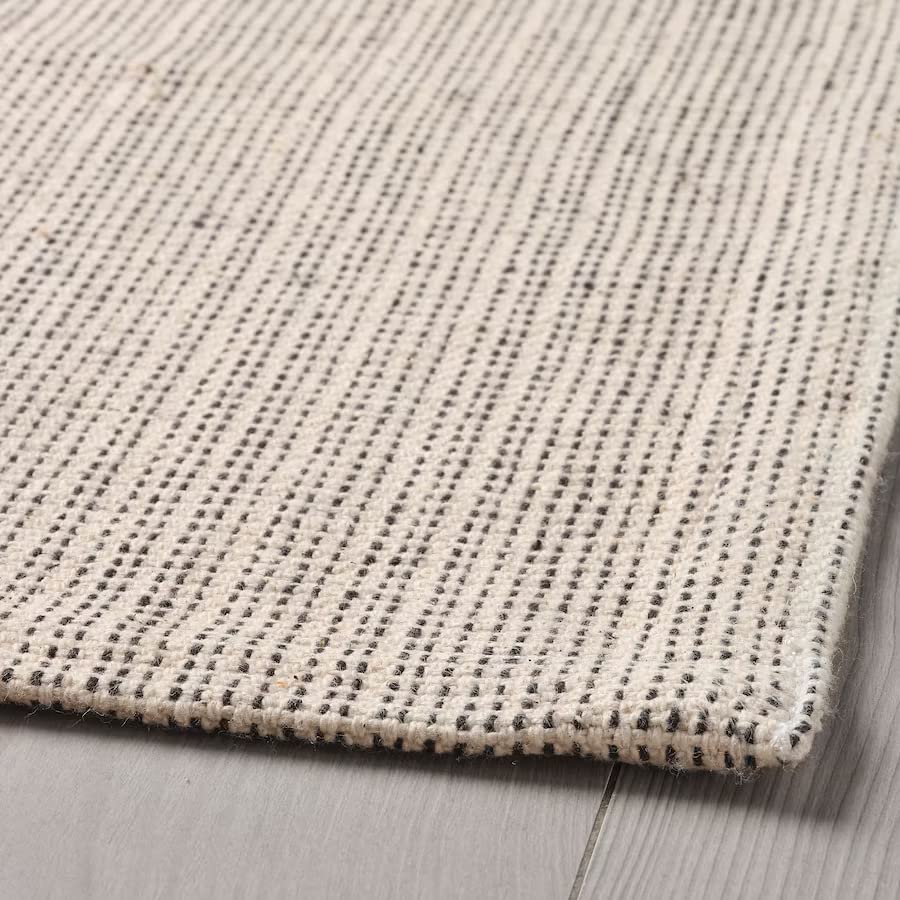 Large Flatweave Tiphede Rug, Scandi/Jute Style Hardwearing Living Room Décor, Off White/Black Weave Pattern Cotton - 3'11" x 5'11" / 120 x 180 cm