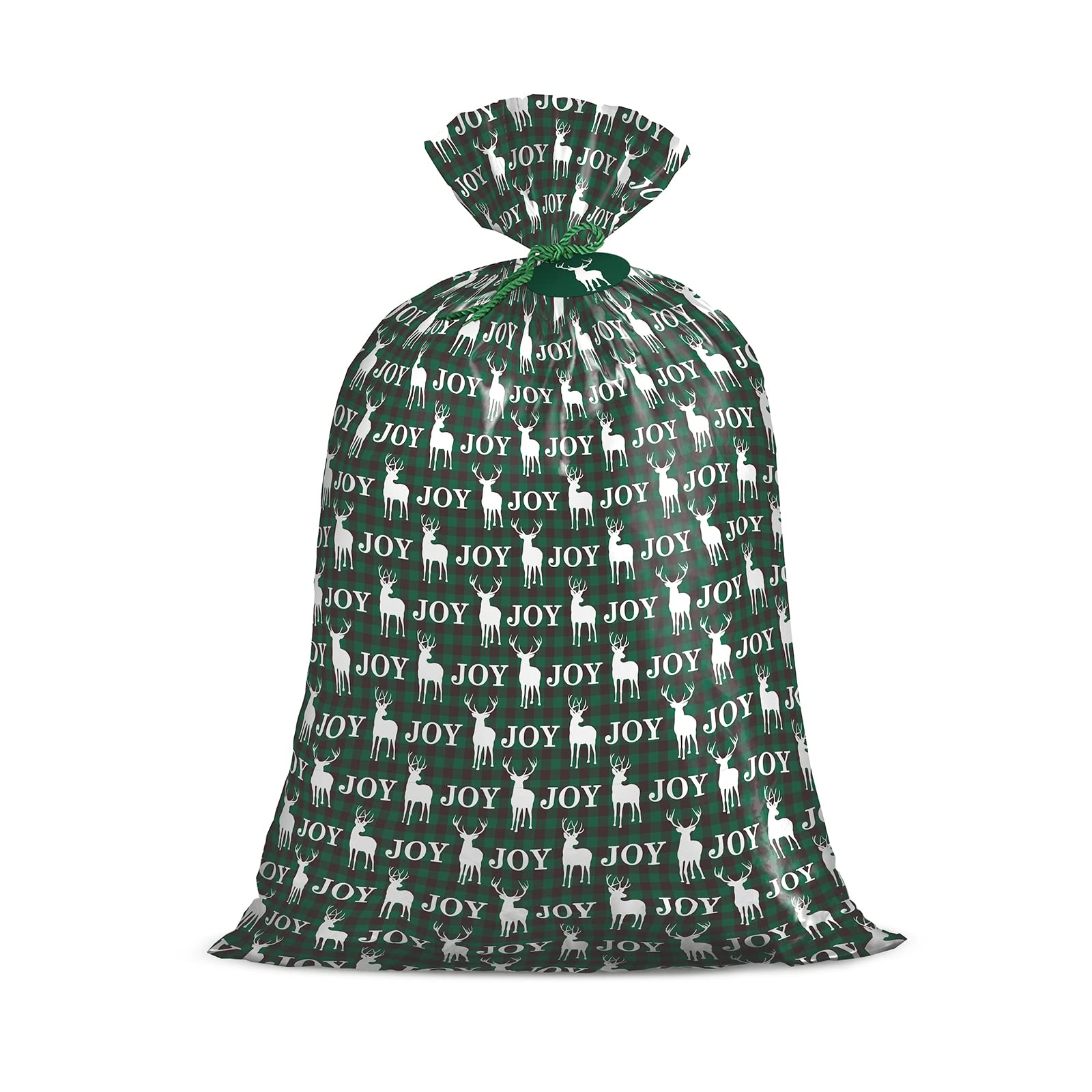 Loveinside Jumbo Large Plastic Gift Bag, Christmas Design Plastic Bag with Tag and Tie for Holiday - 56" x 36", 1 Pcs - Green Reindeer