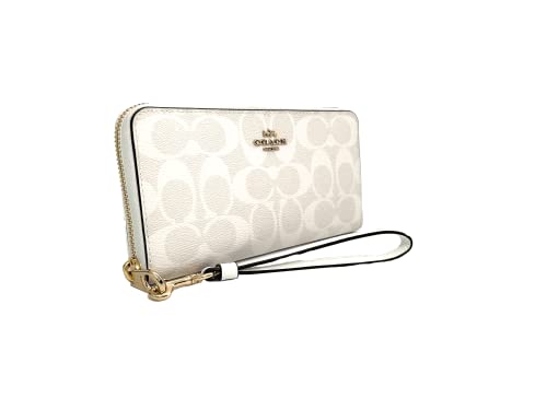 Coach Outlet Long Zip Around Wallet Wristlet In Signature Canvas, Chalk / Glacierwhite, One Size