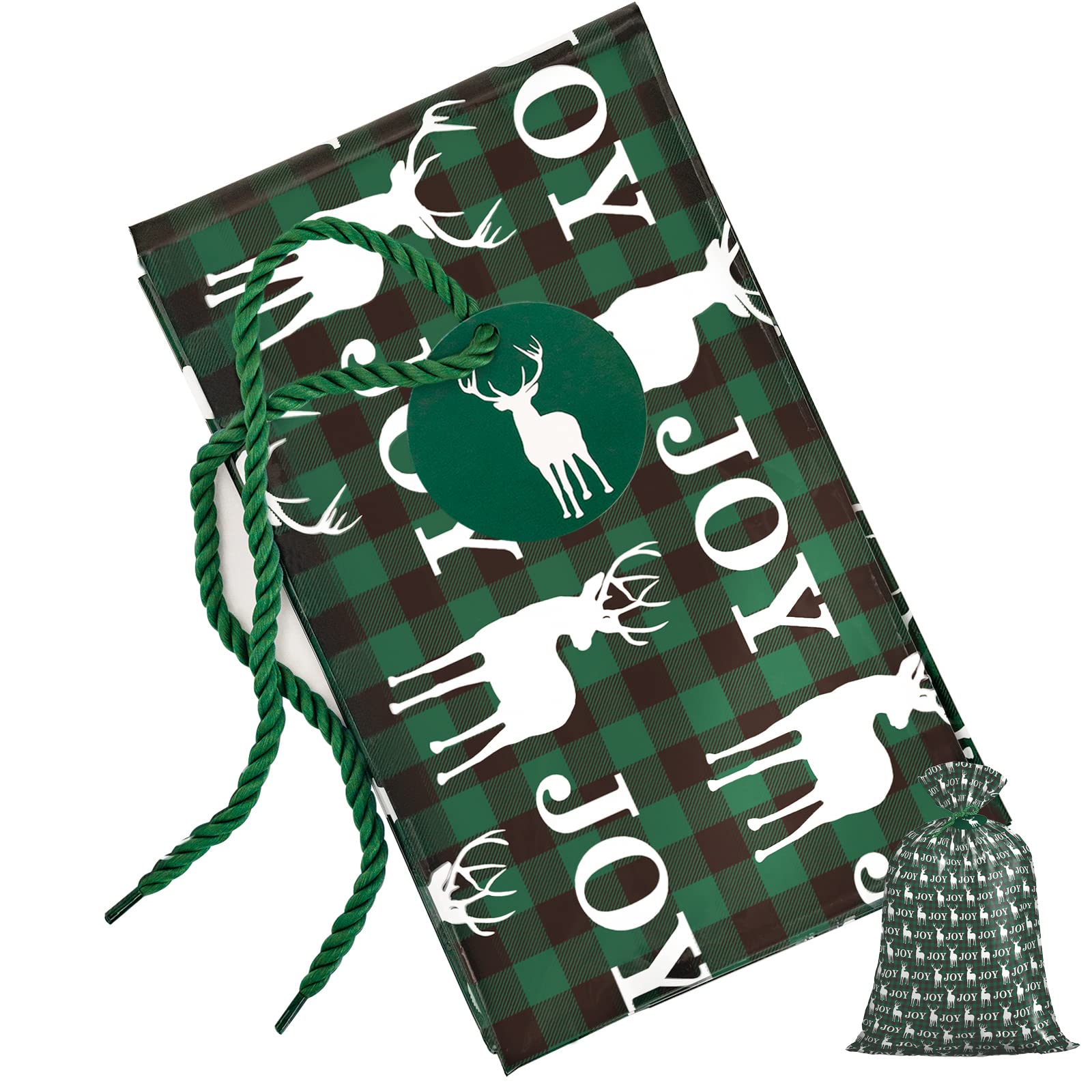 Loveinside Jumbo Large Plastic Gift Bag, Christmas Design Plastic Bag with Tag and Tie for Holiday - 56" x 36", 1 Pcs - Green Reindeer