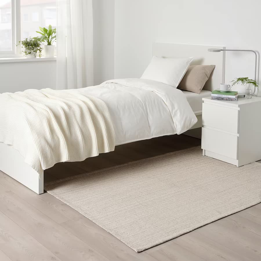 Large Flatweave Tiphede Rug, Scandi/Jute Style Hardwearing Living Room Décor, Off White/Black Weave Pattern Cotton - 3'11" x 5'11" / 120 x 180 cm
