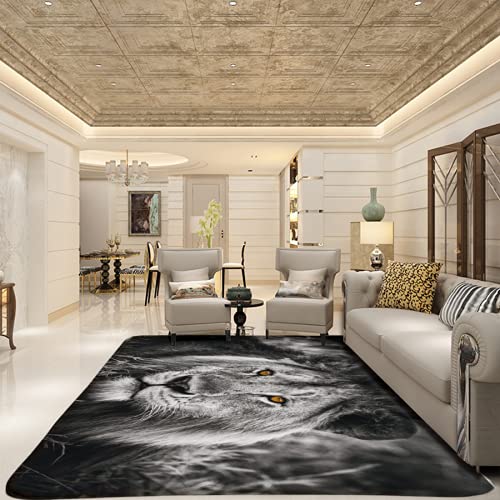 XYHH Area Rug Black and White Gray Lion Head for Living Room Dining Room Bedroom playroom Parent-Child Game mat Study Office Room Decor lz,58x80in,White 13