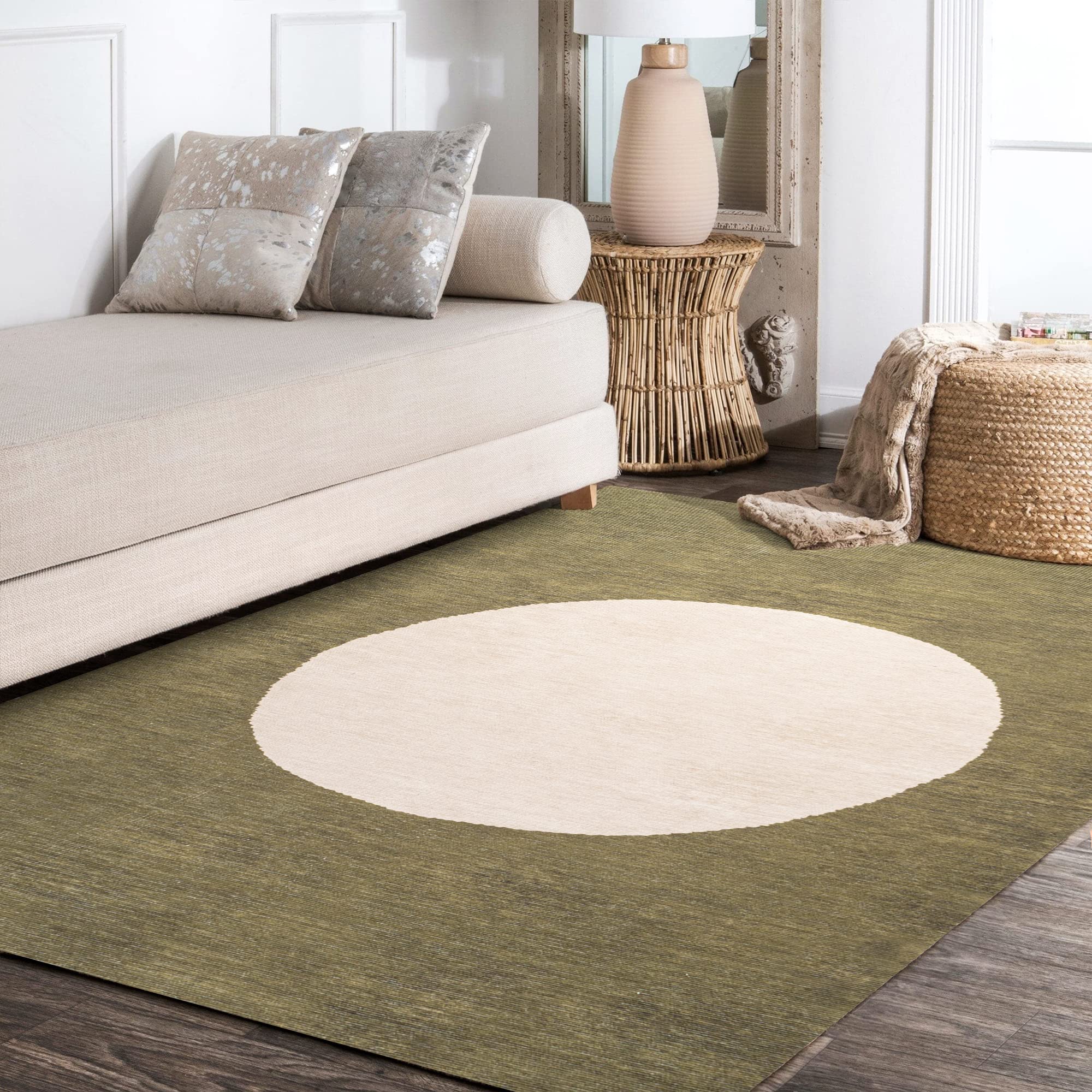 JONATHAN Y WSH113B-9 Cirkel Minimalist Geometric Dot Machine-Washable Indoor Area-Rug, Scandinavian, Modern, Bohemian Easy-Cleaning,Bedroom,Kitchen,Living Room,Non Shedding, Green/Cream, 9 X 12