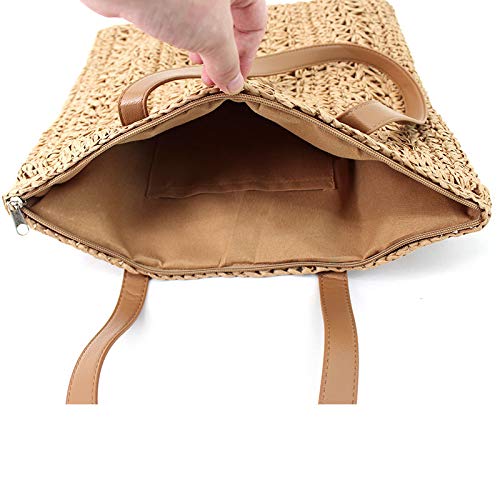 Meyaus Women Large Straw Woven Shoulder Bag Bohemian Beach Travel Top-handle Bag Tote