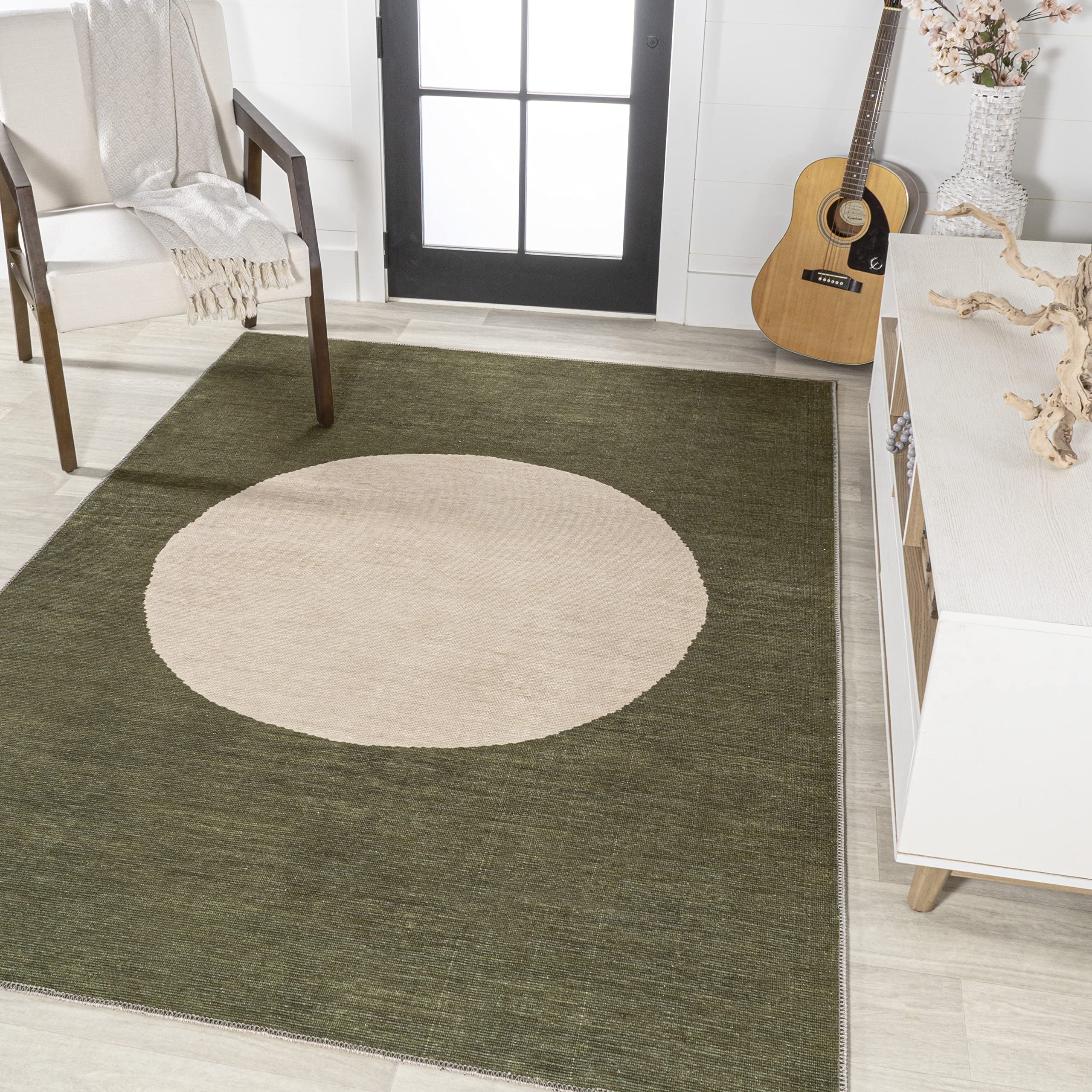 JONATHAN Y WSH113B-9 Cirkel Minimalist Geometric Dot Machine-Washable Indoor Area-Rug, Scandinavian, Modern, Bohemian Easy-Cleaning,Bedroom,Kitchen,Living Room,Non Shedding, Green/Cream, 9 X 12