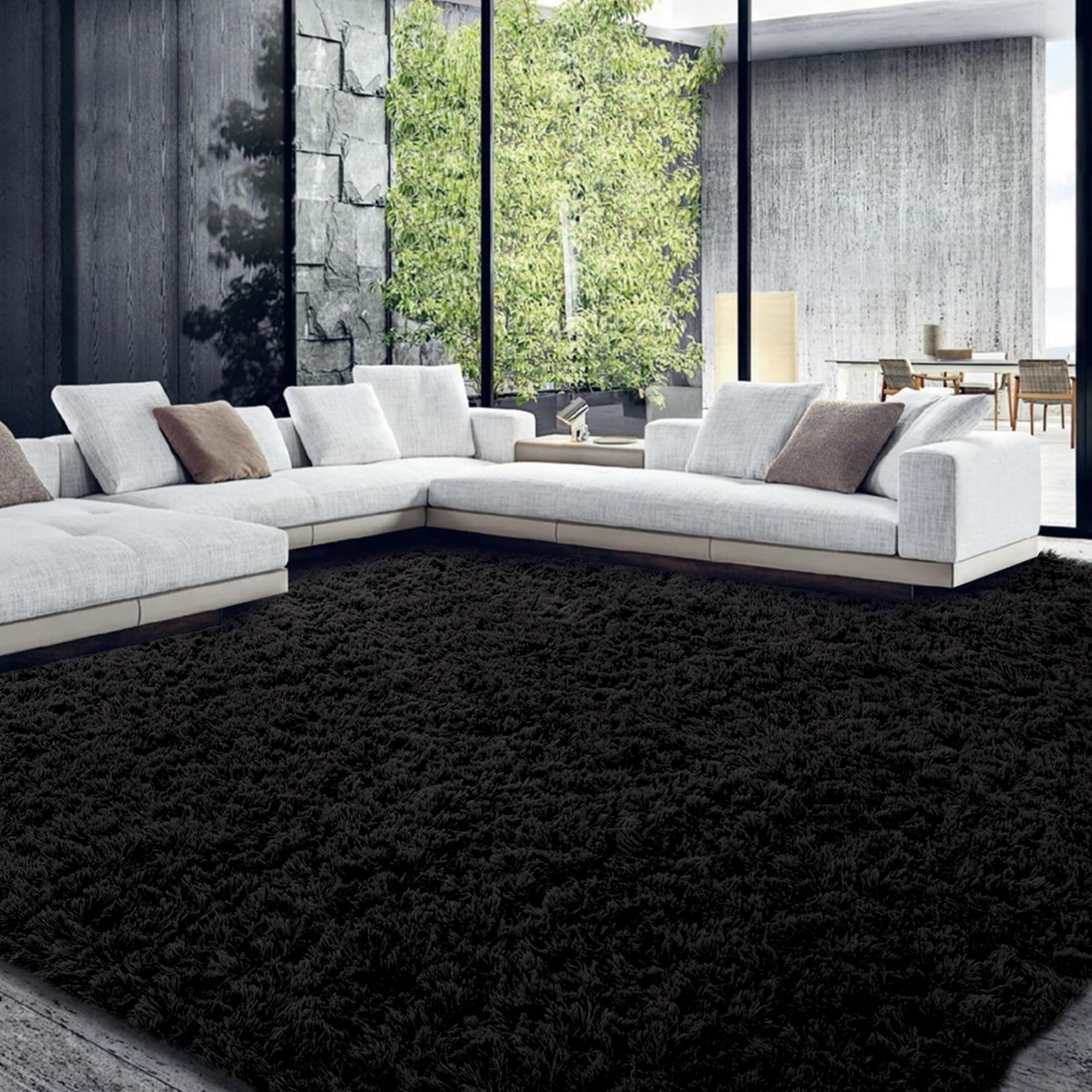 HOMBYS Shaggy Area Rug 9x12 Feet, Ultra Fuzzy Large Plush Faux Fur Carpet for Living Room Bedroom, Non-Skid Fuzzy Rug for Kids Playroom Home Decor, Black