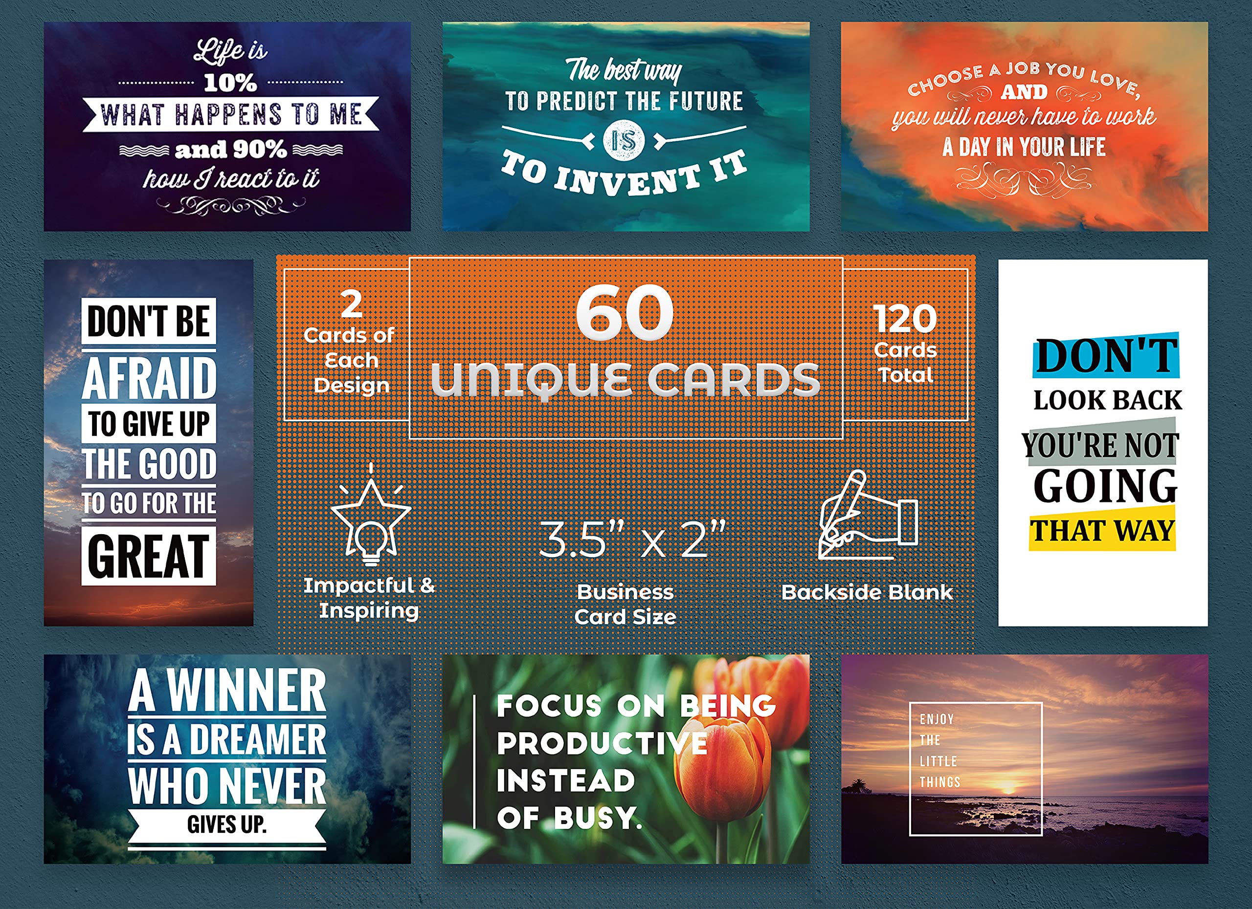 Better Office Products Motivation Inspiration Affirmation Cards, 120 Pack, 2 Each of 60 Unique Assorted Designs, Encouragement Card Deck, 2" x 3.5" (Business Card Size)