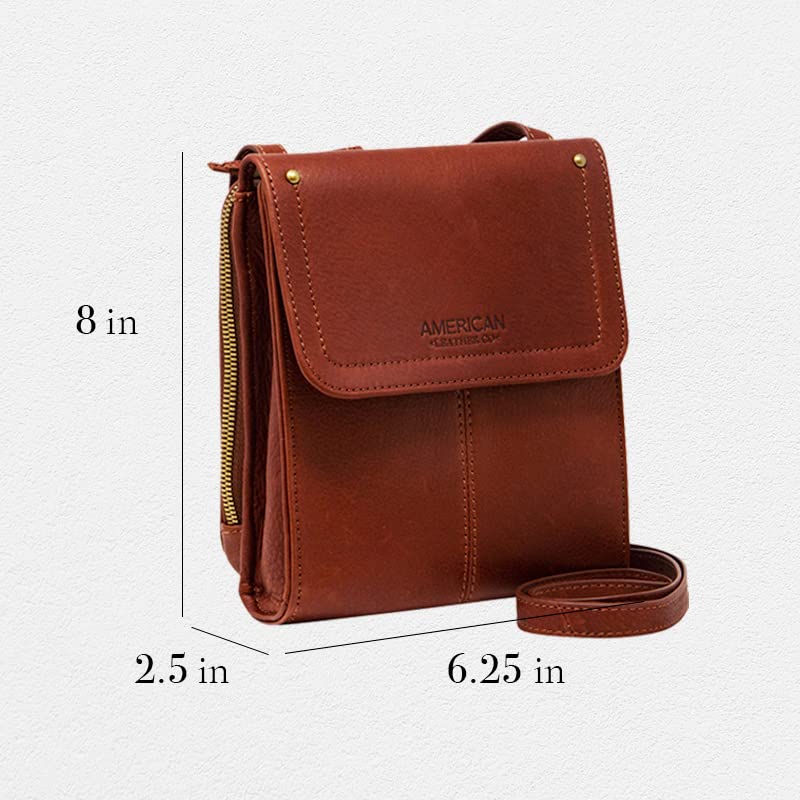 American Leather Co. - Kansas Crossbody Handbag - Gorgeous Design and Superbly Fashionable - Brandy Smooth