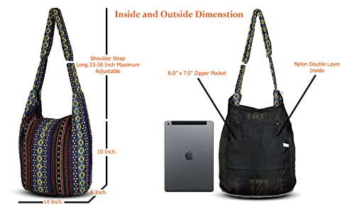 Your Cozy Sling Purse Hippie Bags For Women Crossbody Bag Thai Top Handmade Shoulder Bag with Adjustable Strap Black