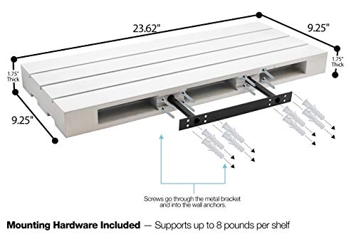 Sorbus Floating Pallet Shelves - Set of 2 - Rustic Farmhouse Wall Mount Ledge Storage Shelf Organizer - for Home Décor, Living Room, Bathroom, Bedroom, Nursery – 9.25" D x 23.62" W x 1.75" H – Grey