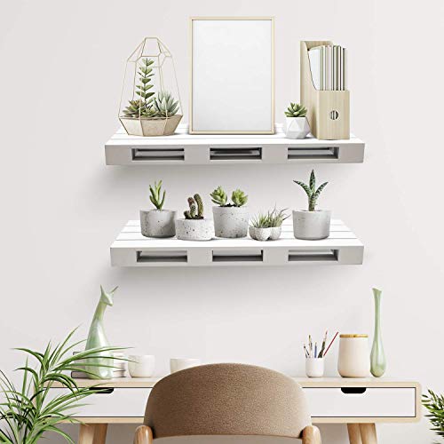 Sorbus Floating Pallet Shelves - Set of 2 - Rustic Farmhouse Wall Mount Ledge Storage Shelf Organizer - for Home Décor, Living Room, Bathroom, Bedroom, Nursery – 9.25" D x 23.62" W x 1.75" H – Grey
