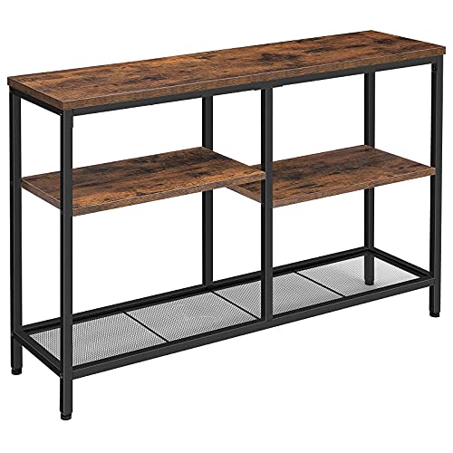 HOOBRO 43.3â Console Table, 4-Tier Industrial Bookshelf, Narrow Entryway Table, Sofa Table, Bookcase, Storage Shelf, Entrance Table, Hallway, Living Room, Bedroom, Rustic Brown BF28XG01