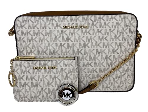 Michael Kors MICHAEL Michael Kors Jet Set Travel Large EW Crossbody bundled with SM TZ Coinpouch Wallet Purse Hook (Signature MK Vanilla)