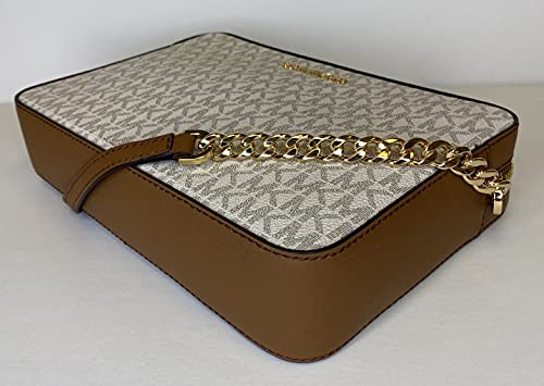 Michael Kors MICHAEL Michael Kors Jet Set Travel Large EW Crossbody bundled with SM TZ Coinpouch Wallet Purse Hook (Signature MK Vanilla)
