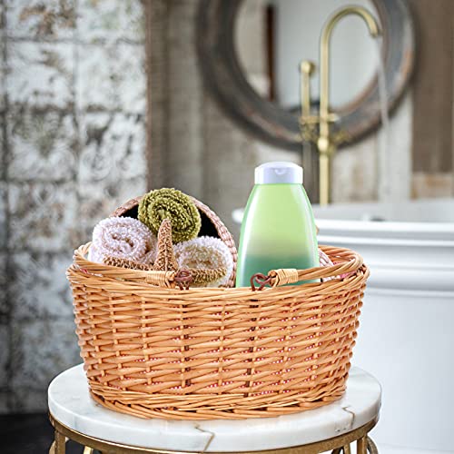 TwentyNext Wicker Picnic Basket with Double Folding Handles, Natural Large Willow Hamper Empty Basket Cheap Easter Eggs Candy Storage Wine Basket for Toy, Flower, Wedding Gifts(Red Stripe L)