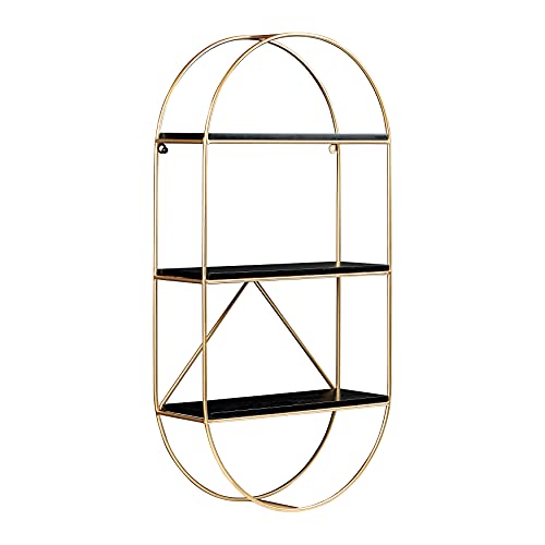 Main + Mesa Wood and Gold Oval Wall Shelf