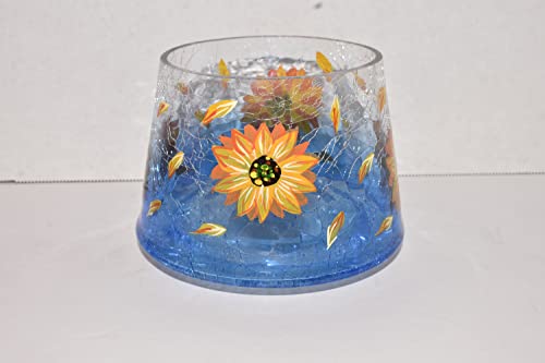 New Yankee Candle Hand Painted Harvest Sunflower Ombre Blue Crackle Glass Jar Candle Shade Topper